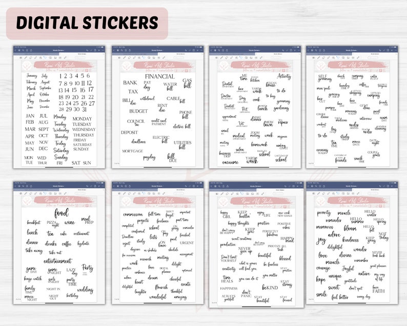 Planner Words Digital Stickers Calendar Words Goodnotes - Etsy