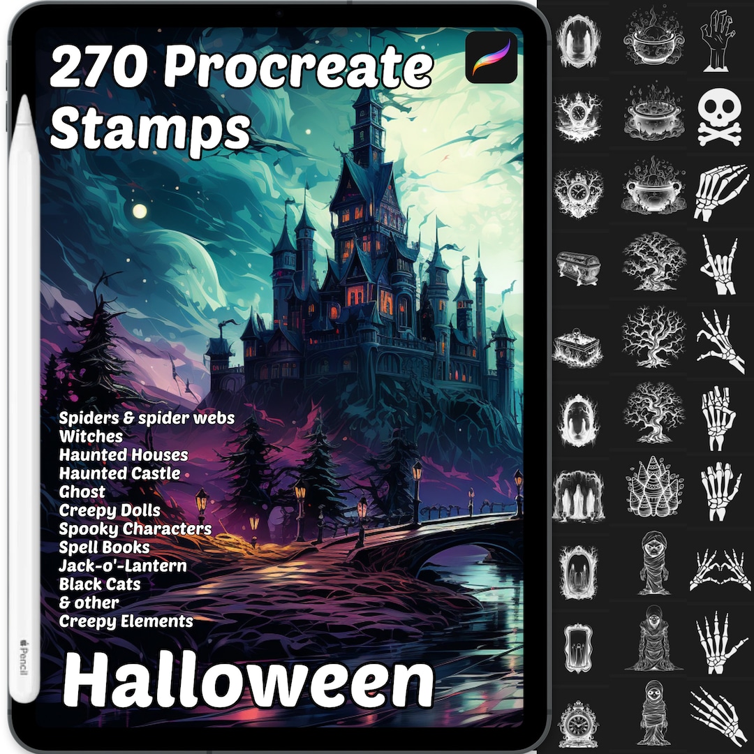 Halloween Procreate Stamps Bundle | 270 Haunted Elements Procreate ...