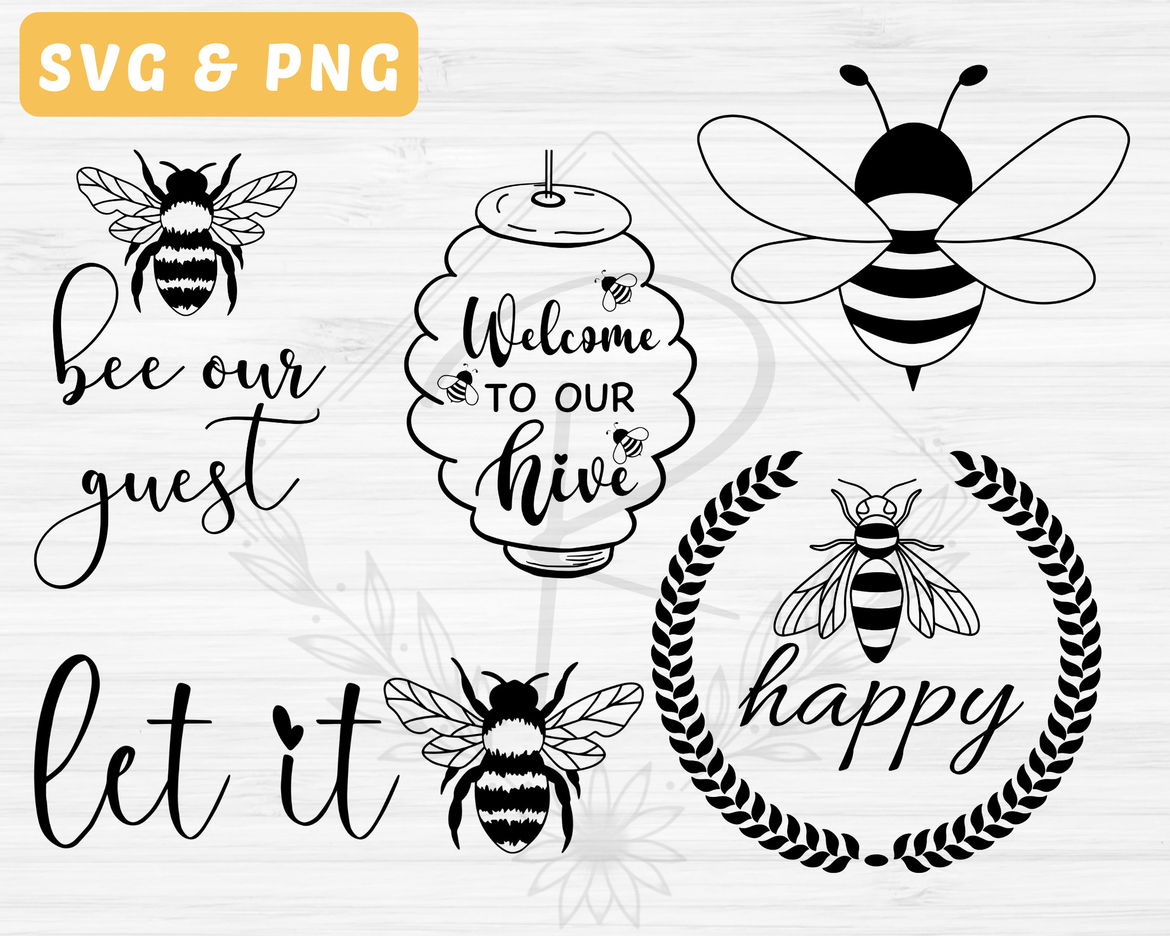 Bee Svg Hand Lettered Bundle | Bee Kind Svg | Bee Happy Svg | Bee ...