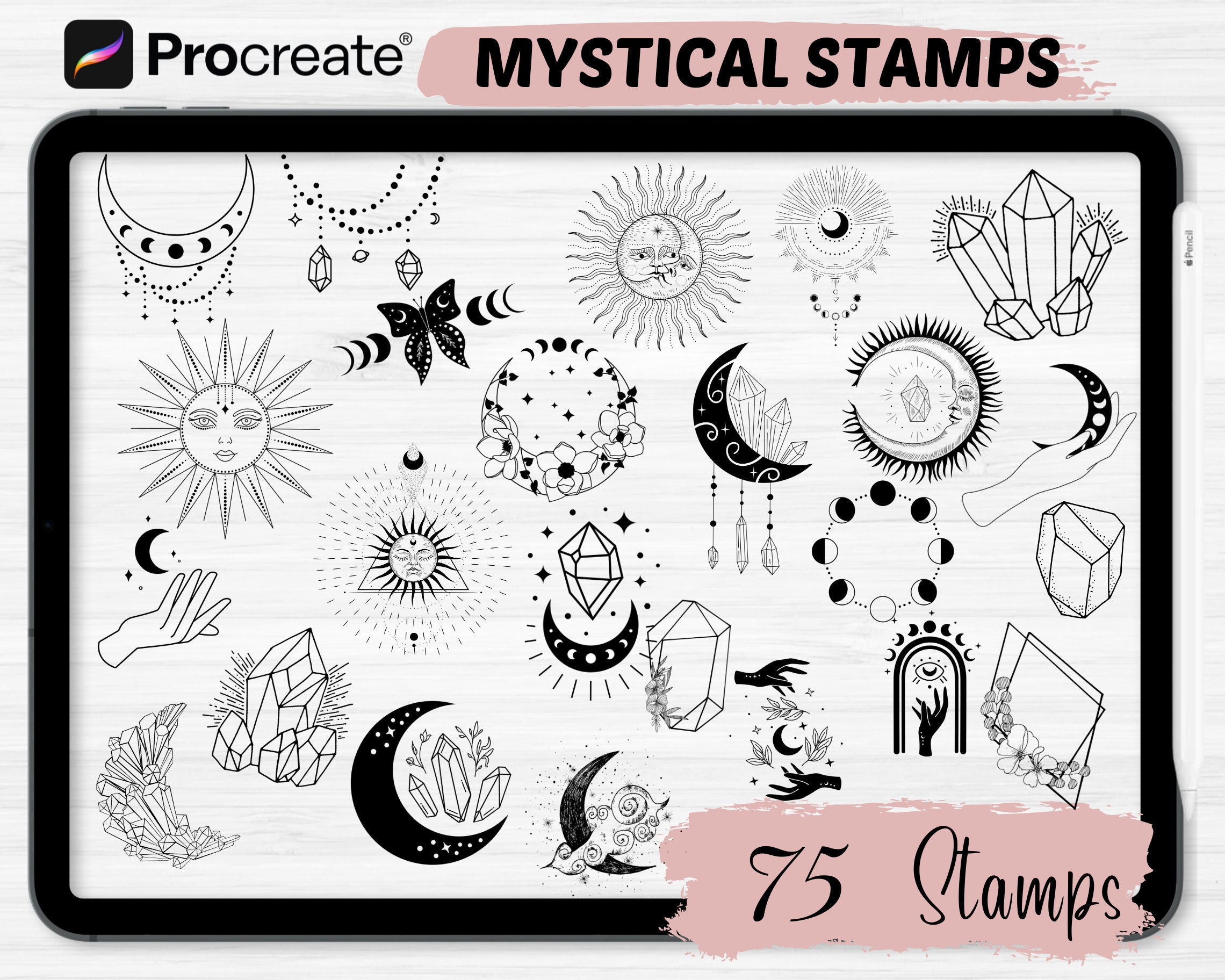 Mystical Procreate Stamps Mega Bundle 591 Celestial - Etsy