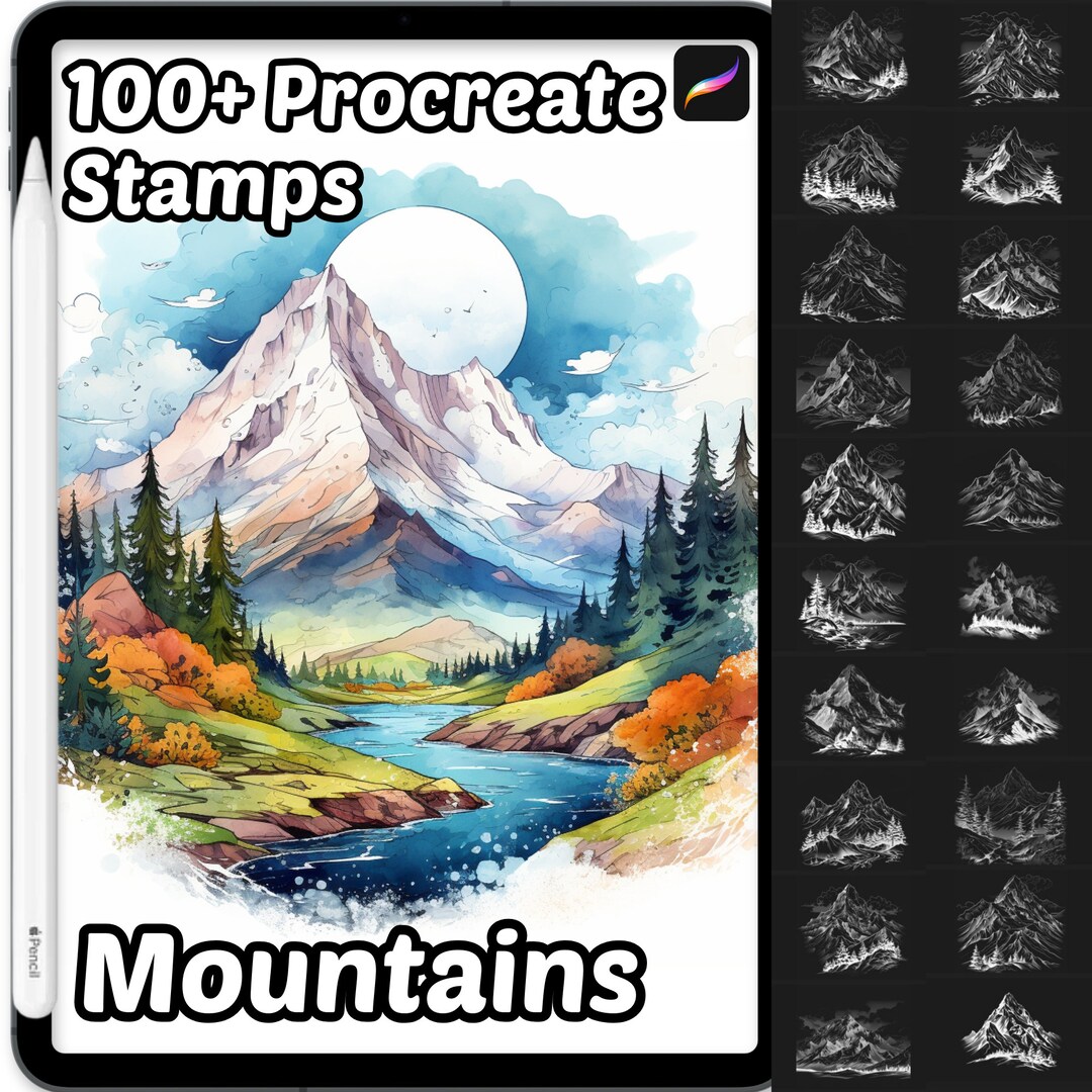 Mountain Procreate Stamps | 100+ Procreate Nature Mountain Stamps | Beautiful Scenes Procreate ...