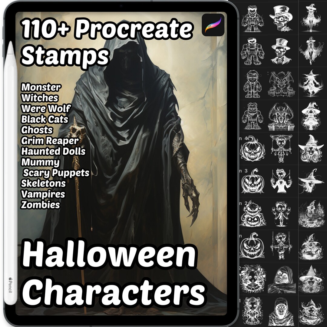 Haunted Halloween Characters Procreate Stamps | 100+ Procreate ...