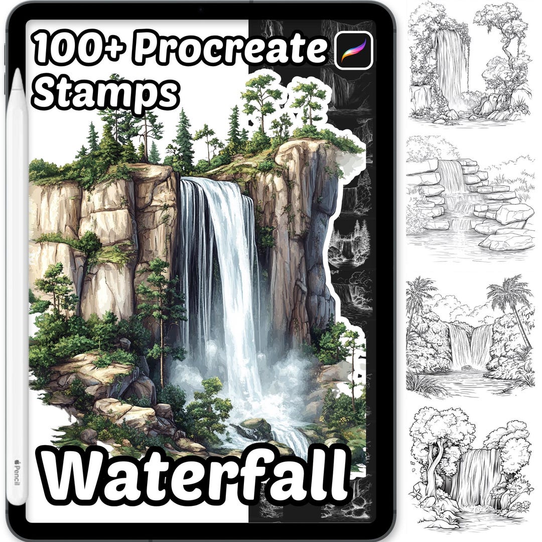Waterfall Procreate Stamps | 100+ Procreate Nature Stamps | Waterfall ...