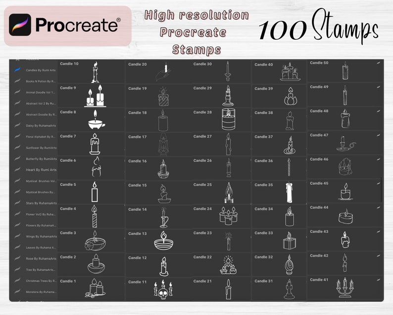 Procreate Stamps 100 Candle Procreate Brushes Procreate - Etsy