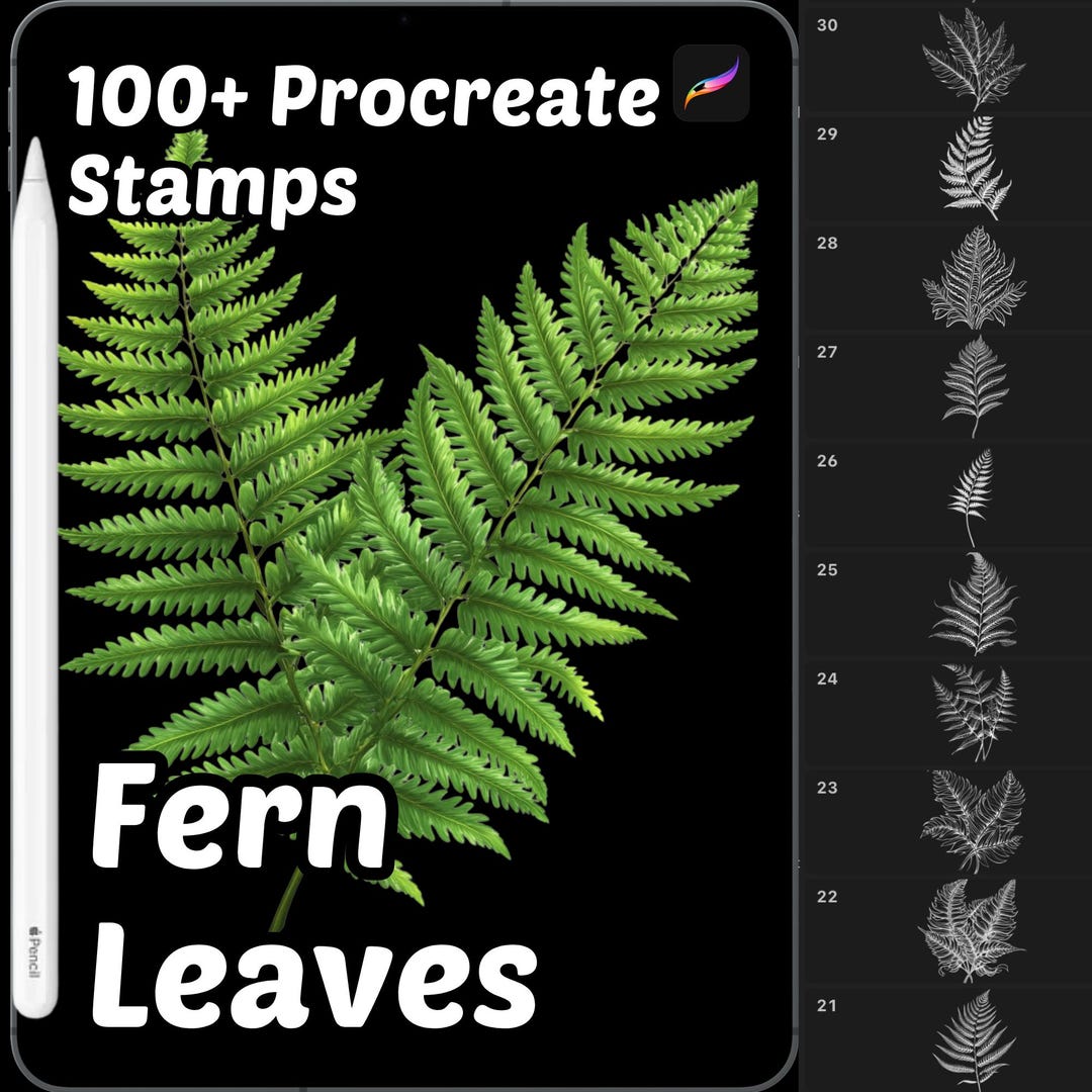 Fern Leaves Procreate Brushes | 100+ Procreate Fern Leaves Stamps | Procreate Brushes | Leaves ...