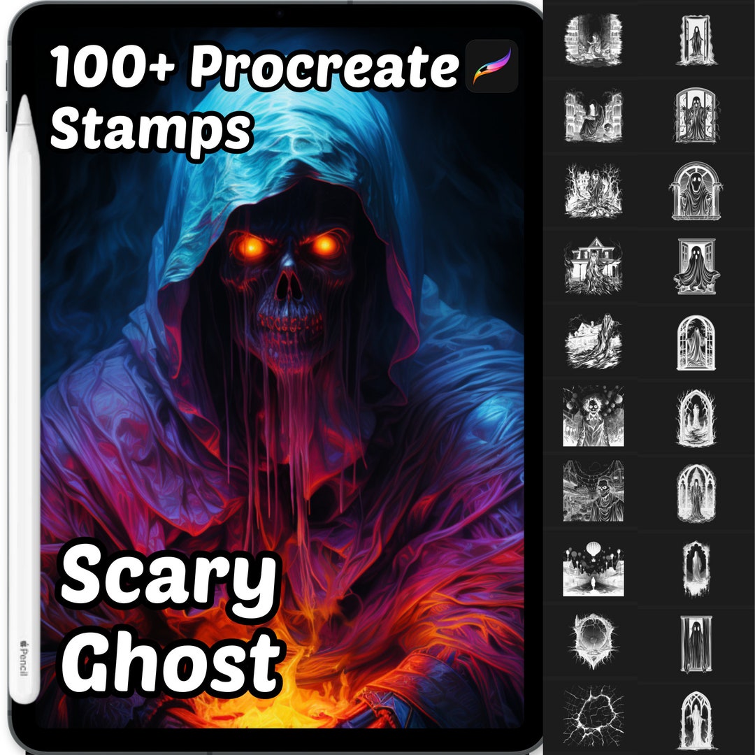 Scary Ghost Procreate Stamps | 100+ Procreate Halloween Stamps | Scary ...
