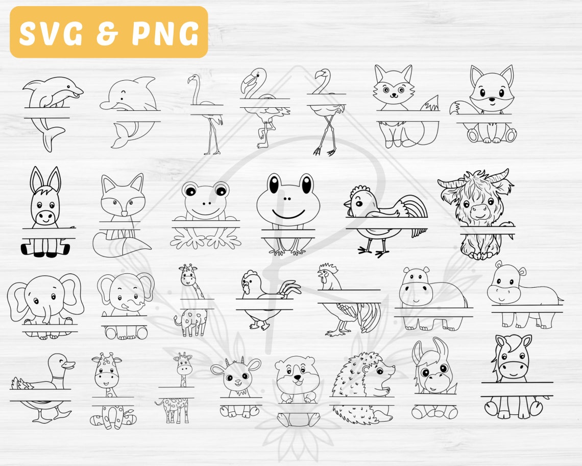 Animal Svg Bundle File 109 Hand Drawn Split Animal Monogram - Etsy