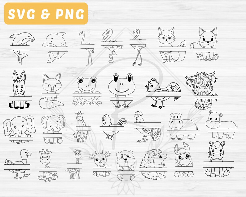 Animal Svg Bundle File | 109 Hand Drawn Split Animal Monogram Svg ...
