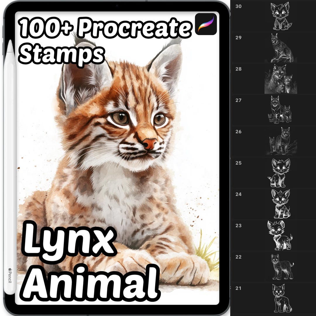 Lynx Procreate Stamps | 100+ Lynx Animals Procreate Brushes | Jungle ...