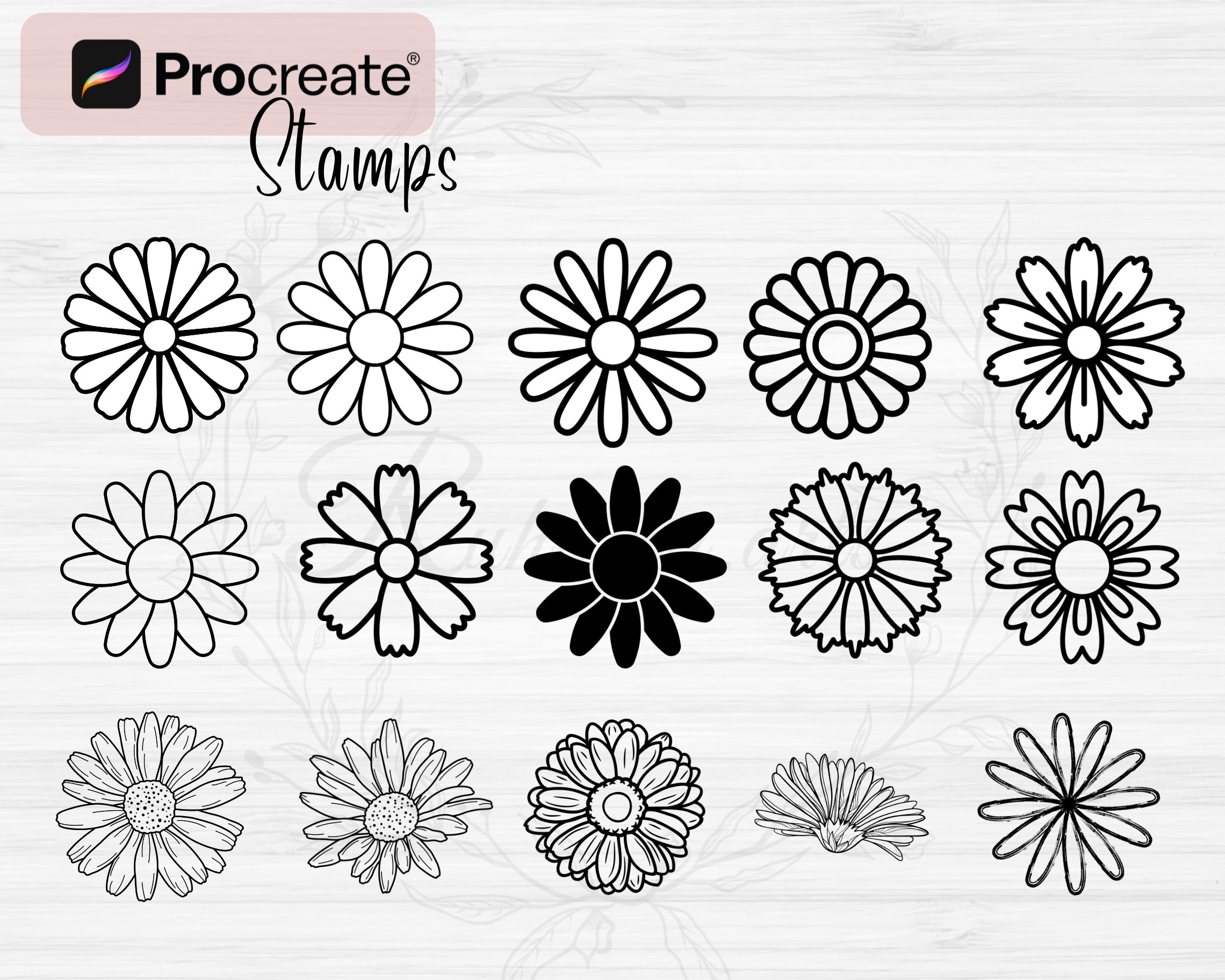 Daisy Procreate Stamps 60 Flower Procreate Stamps Botanical - Etsy