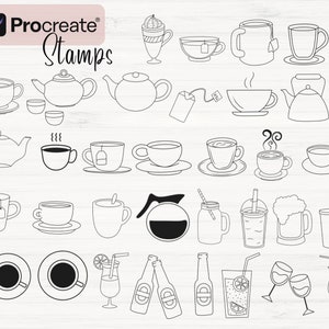 Procreate Coffee Stamps | 100 Coffee and Tea Procreate Stamps | Drinks ...