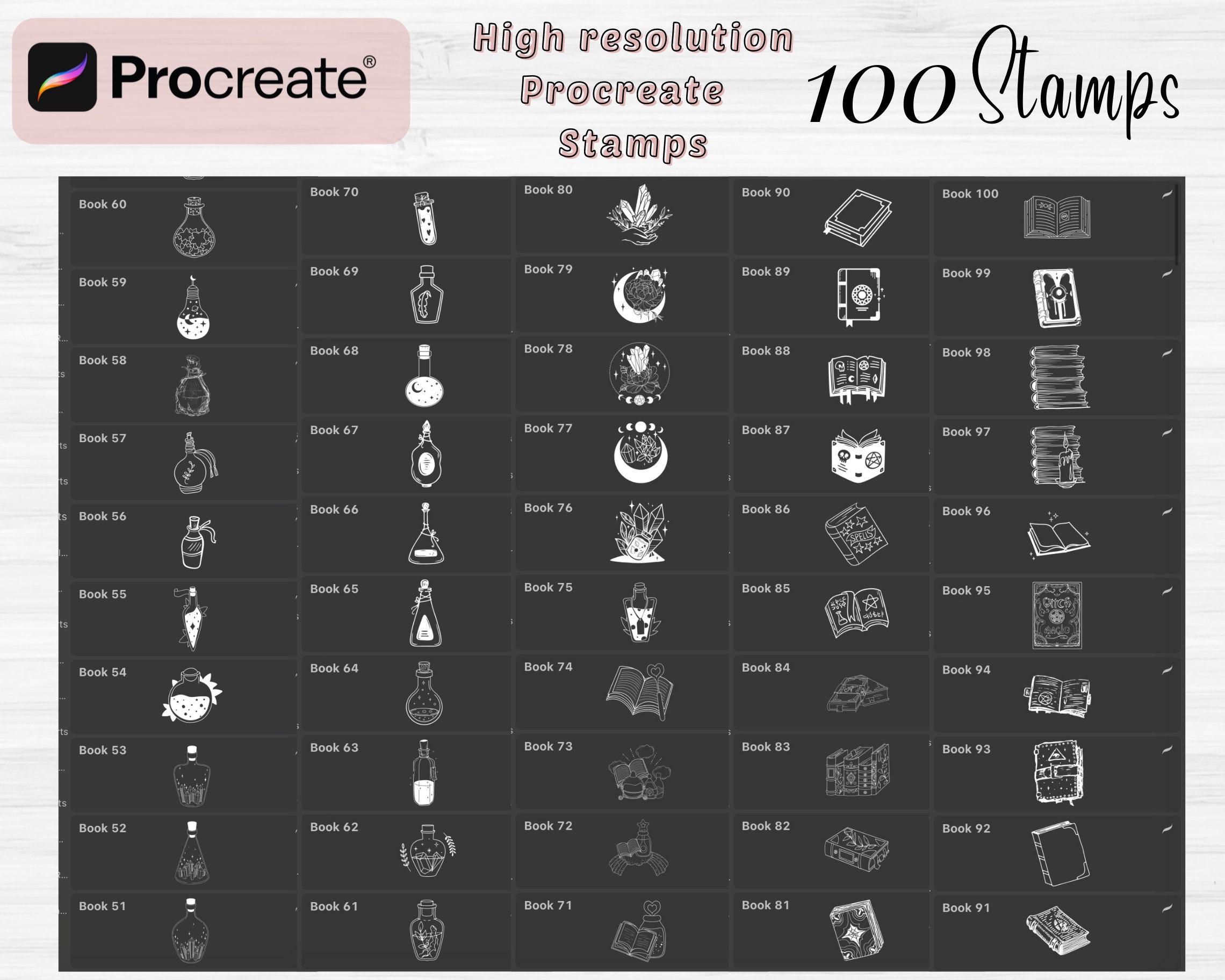 Books Procreate Stamps 100 Procreate Books Brushes Doodle - Etsy
