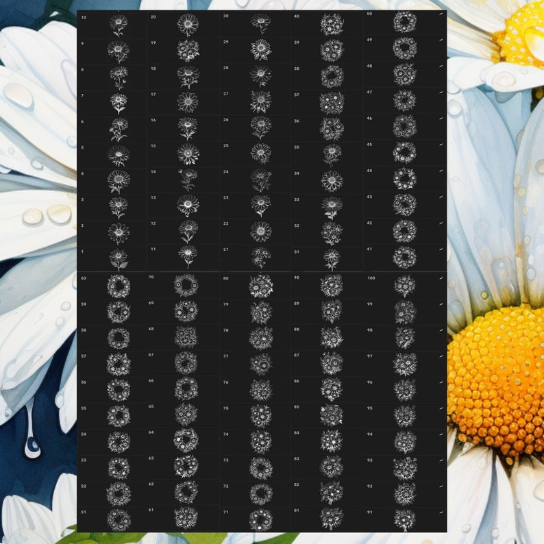 Daisy Flower Procreate Stamps | 100+ Procreate Floral Stamps ...
