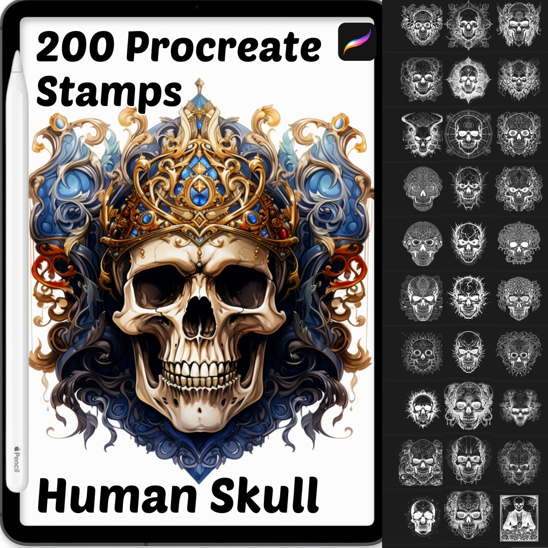 Skull Procreate Stamps | 200 Human Skull Procreate Stamps | Procreate ...
