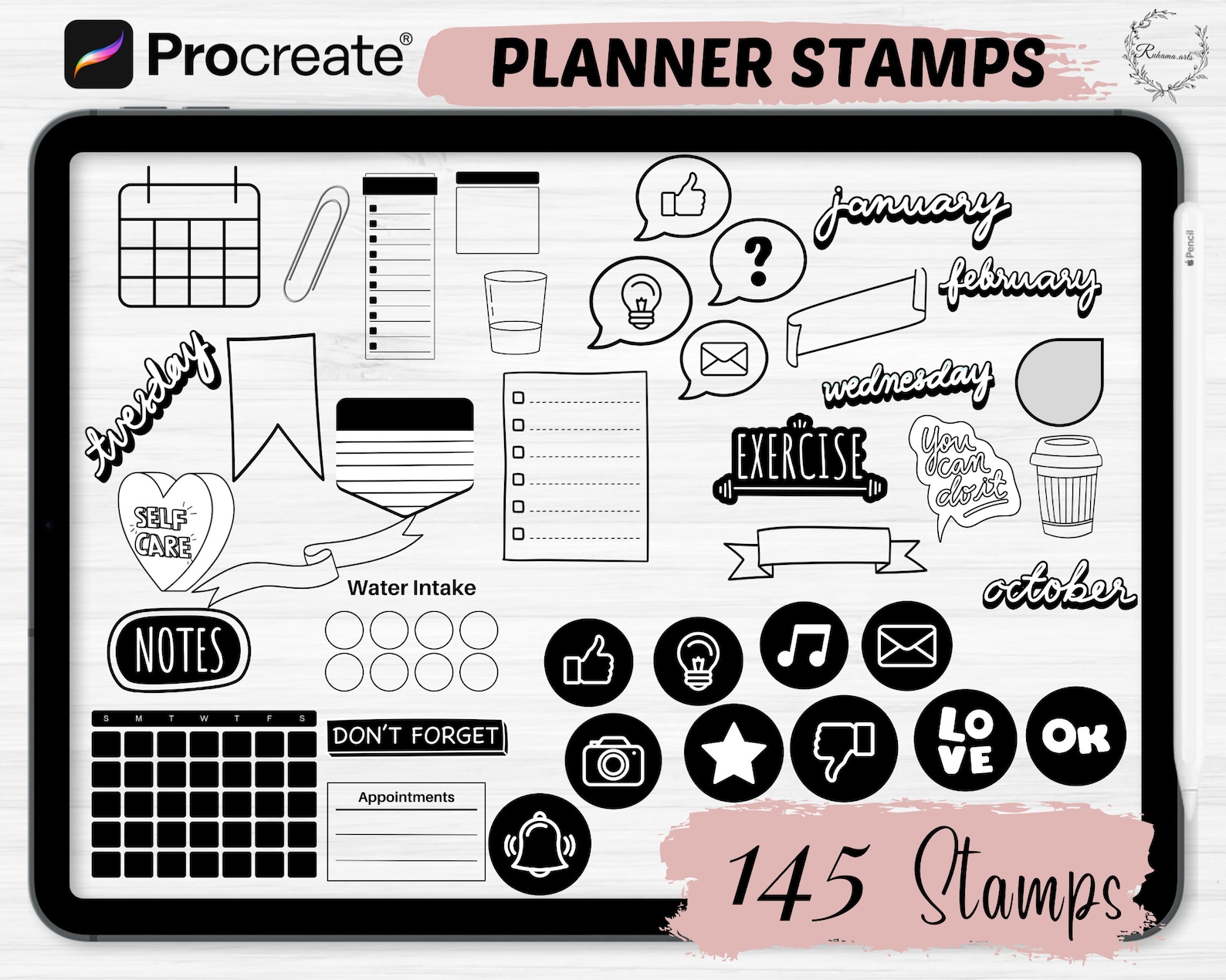 Procreate Planner Stamps | 145 Planner Procreate Stamps Brushes ...
