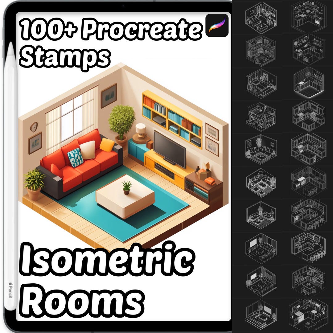 Isometric Room Procreate Stamps | 100+ Isometric Rooms Procreate ...