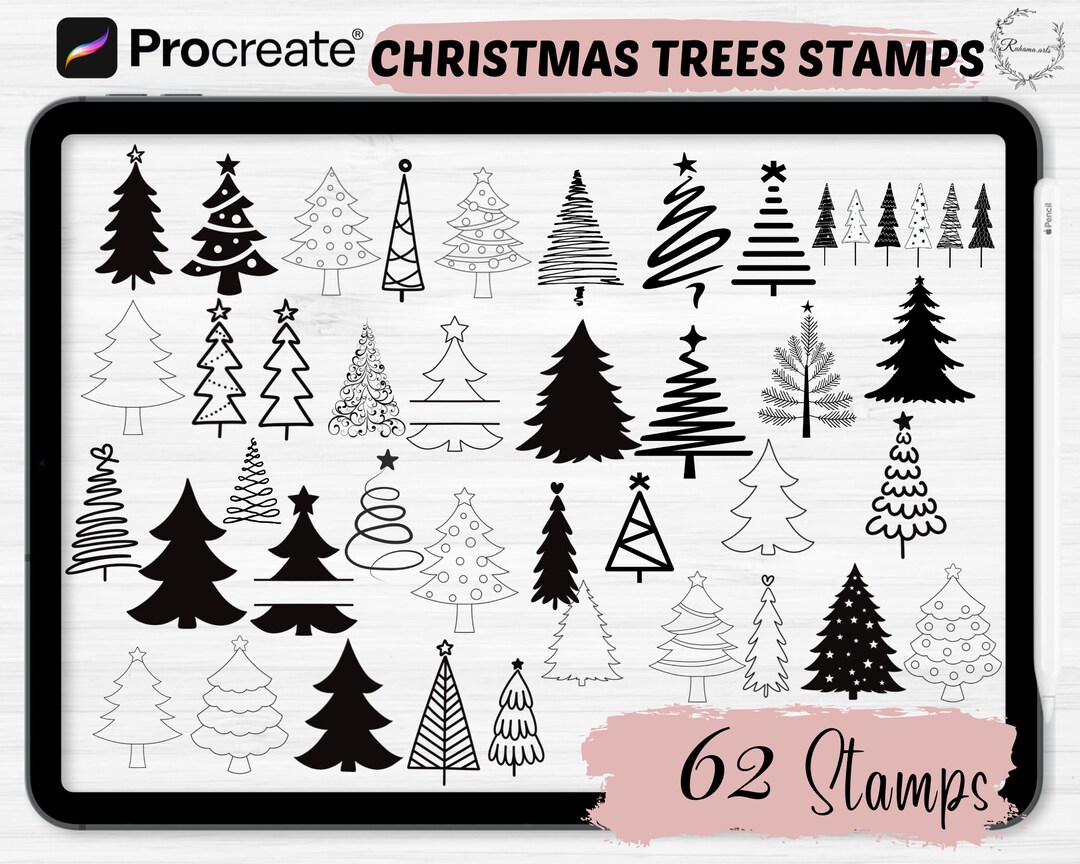 Christmas Tree Procreate Stamps |62 Procreate Christmas Trees Brushes ...