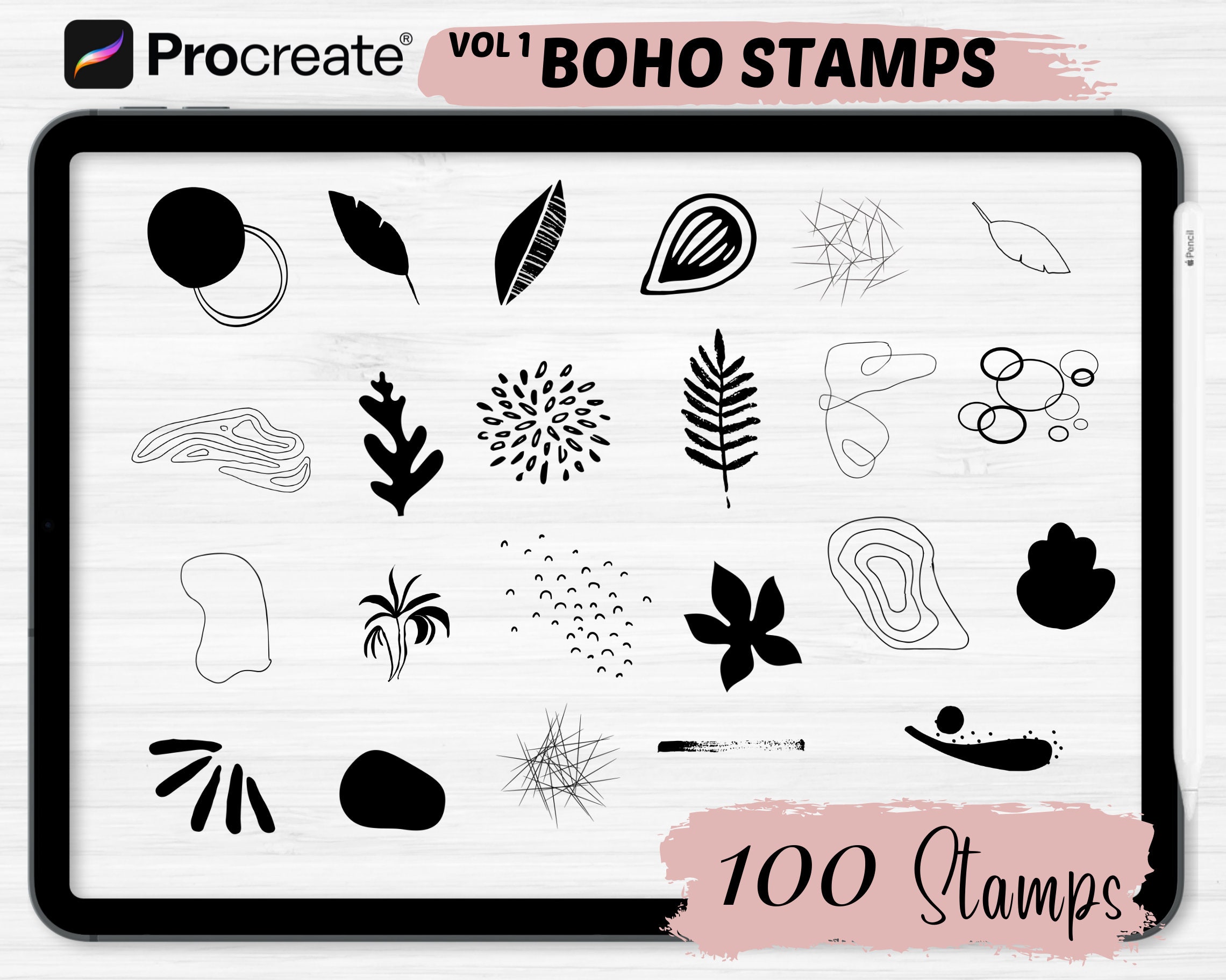 Doodle Procreate Stamps | 100 Boho Abstract Doodle Procreate Brushes ...