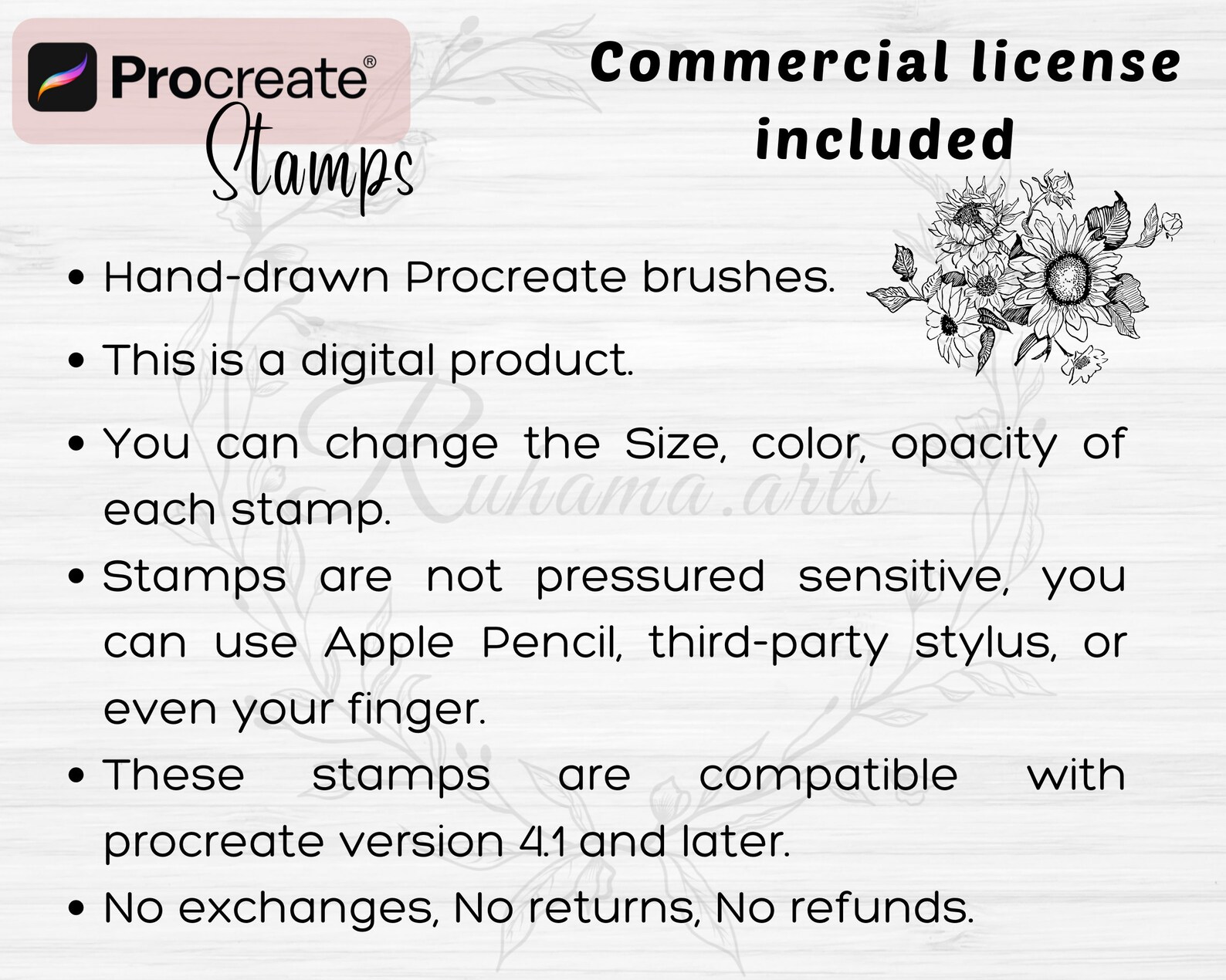 Sunflower Procreate Stamps | 84 Sunflower Procreate Brushes | Floral ...