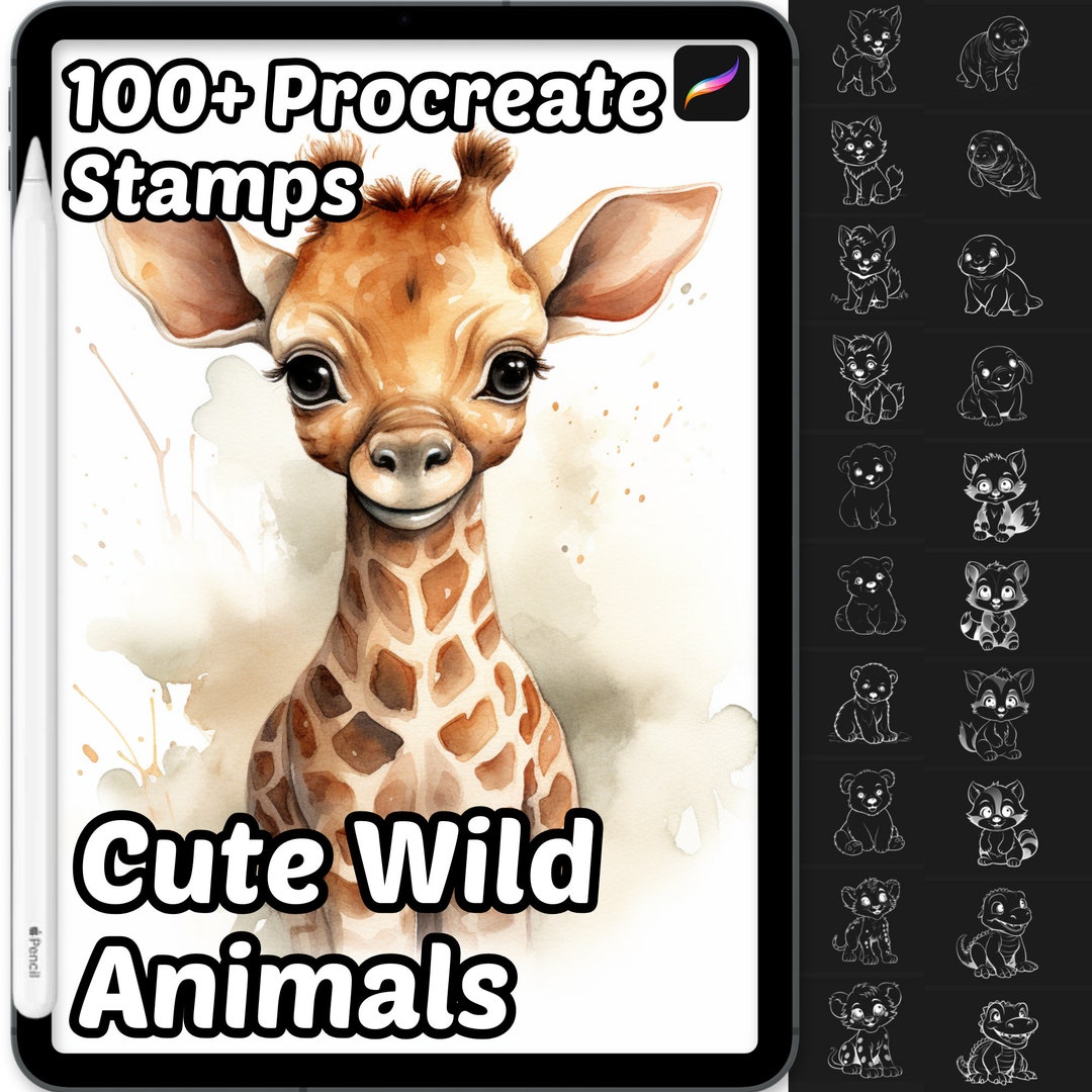 Cute Wild Animal Procreate Stamps | 100+ Doodle Animal Babies Procreate ...