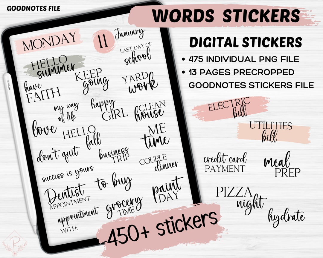 Planner Words Digital Stickers | Calendar Words Goodnotes Digital ...