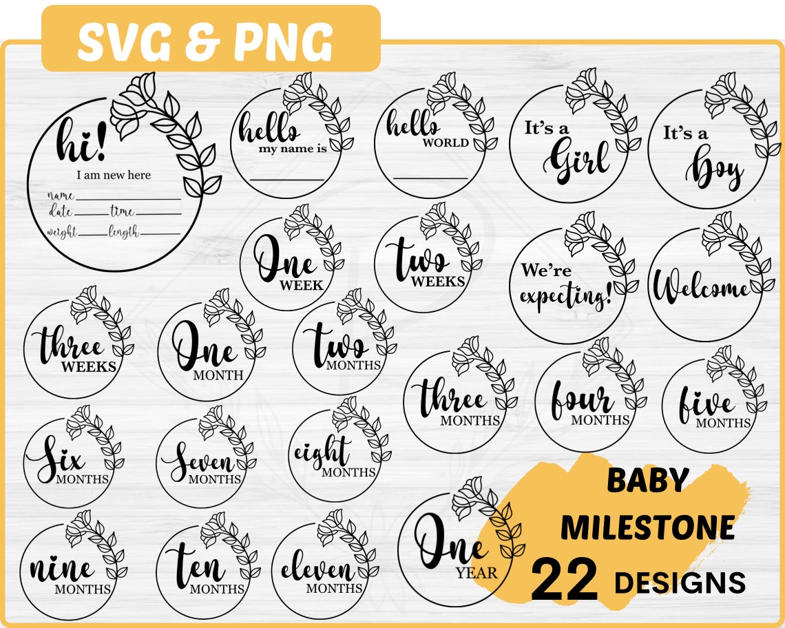 Baby Milestone Svg Bundle 22 Baby Announcement Svg Hello | Etsy