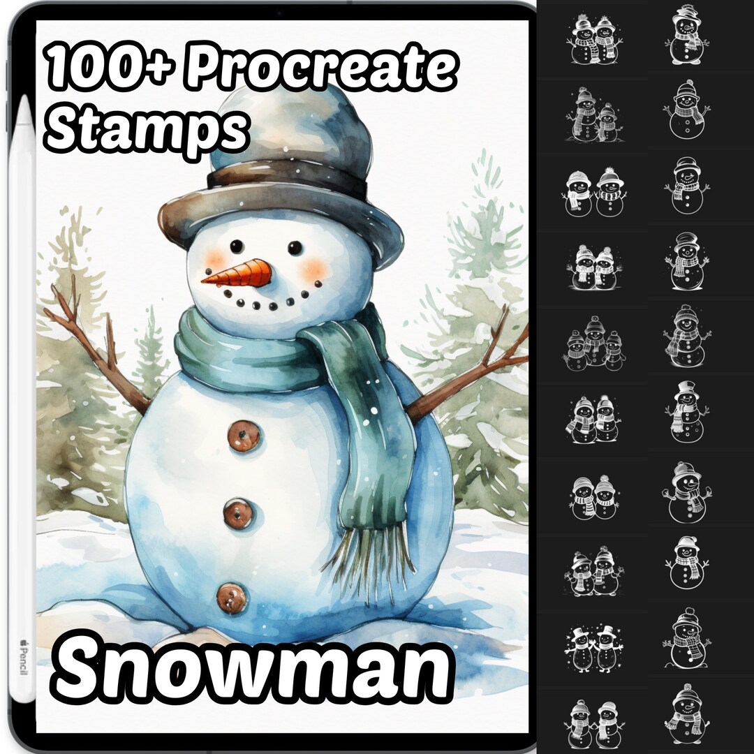 Procreate Snowman Stamps | 100+ Snowmen Procreate Stamps | Cute Winter ...
