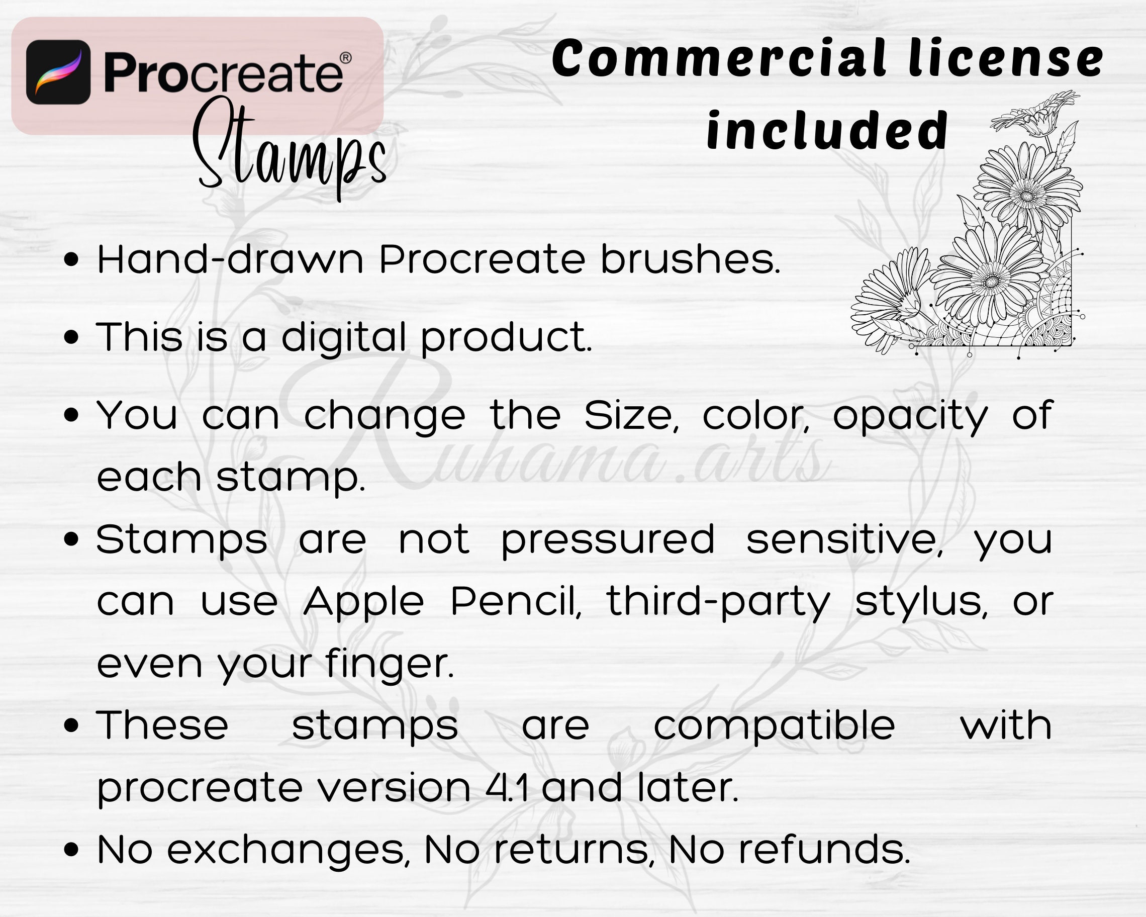 Daisy Procreate Stamps 60 Flower Procreate Stamps Botanical - Etsy