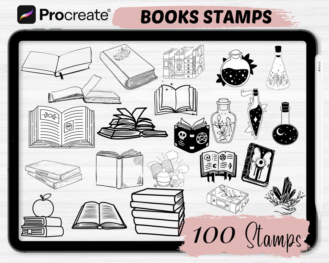 Books Procreate Stamps | 100 Procreate Books Brushes | Doodle Books ...