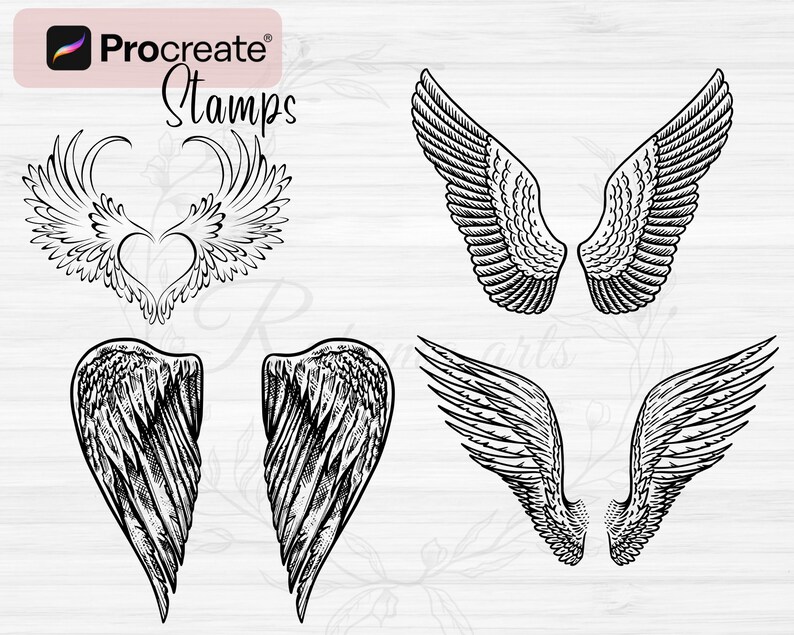 Procreate Wings Stamps | 100 Wings Stamps for Procreate| Angel Wings ...