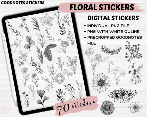 Floral Stickers Bundle for Goodnotes 70 Pre-cropped Stickers - Etsy