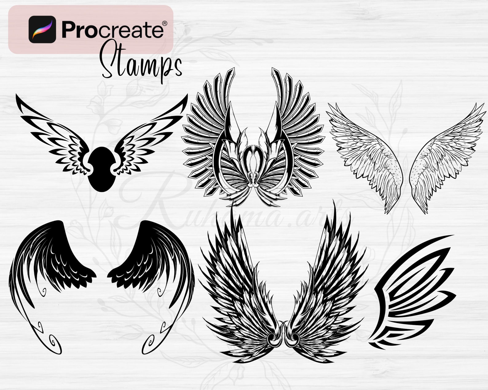 Procreate Wings Stamps | 100 Wings Stamps for Procreate| Angel Wings ...