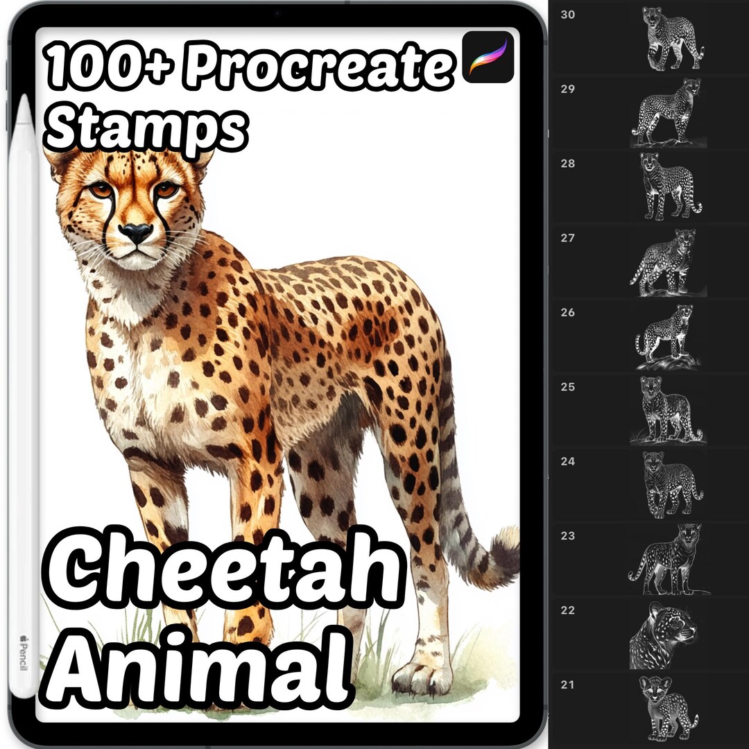 Cheetah Procreate Stamps | 100+ Cheetah Animal Procreate Brushes ...