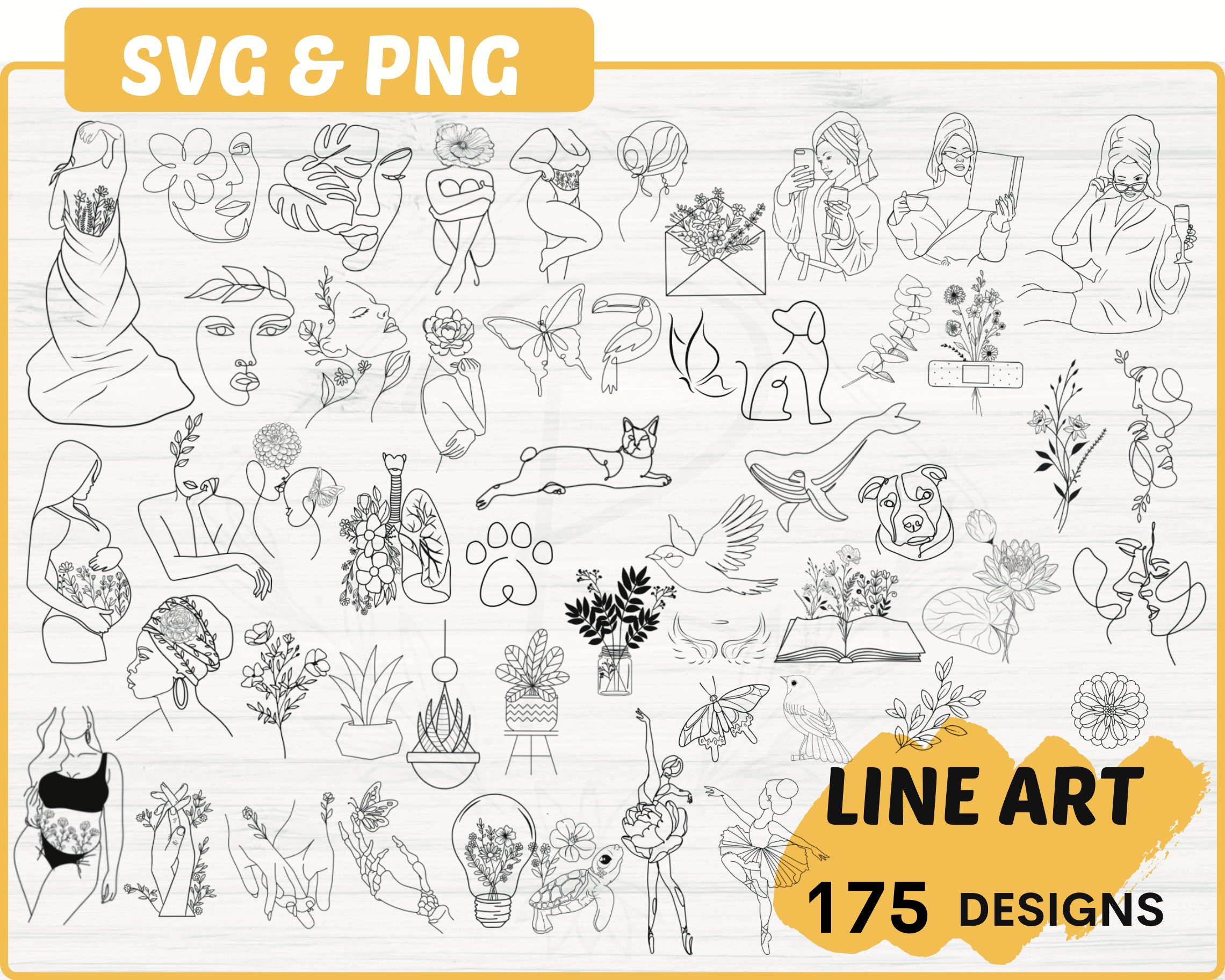 Line Art Svg Bundle | 175 Line Art Svg | Minimalist Svg | Flower Svg ...