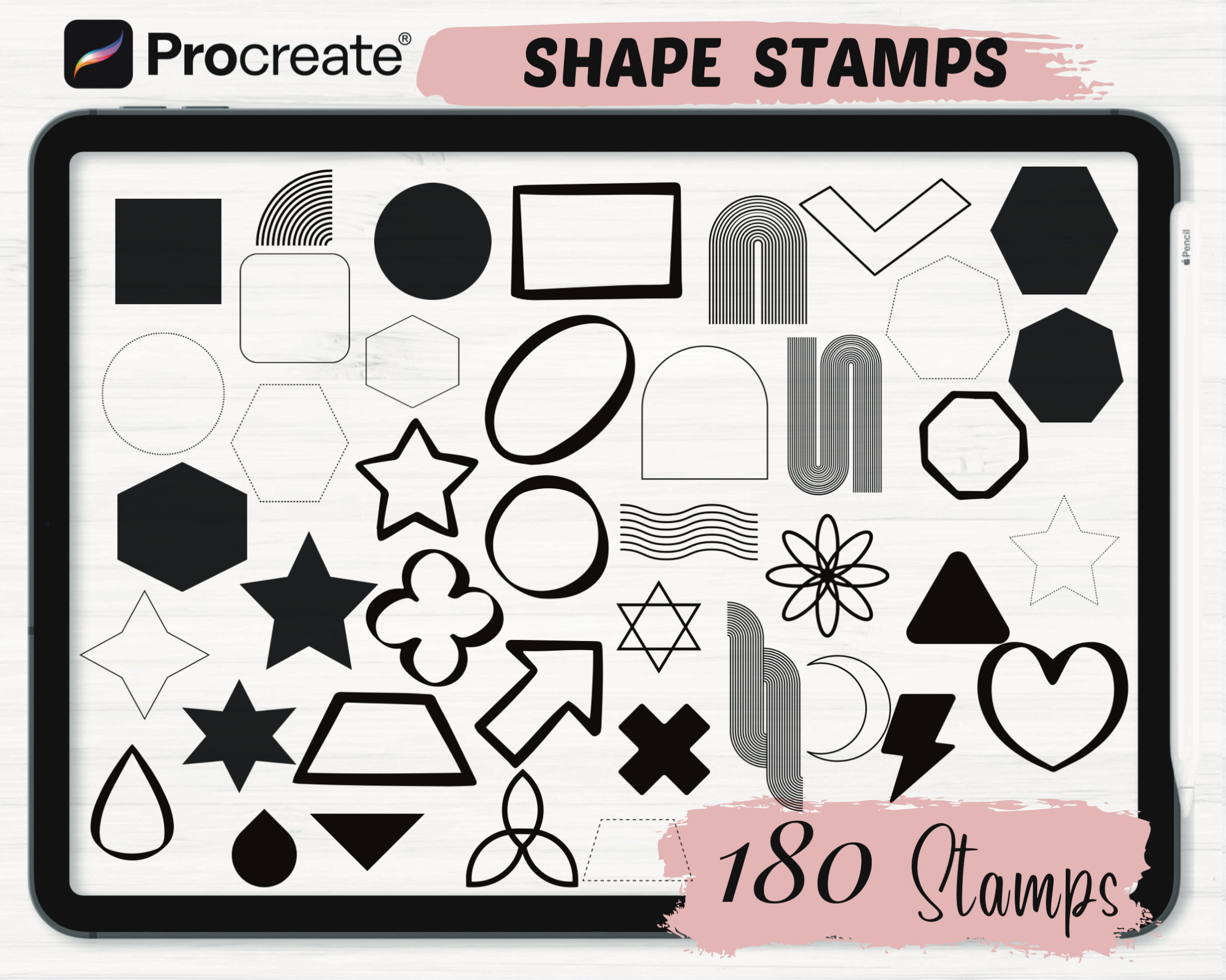 Procreate Geometry Shapes Stamps | 180 Shapes Procreate Brushes ...