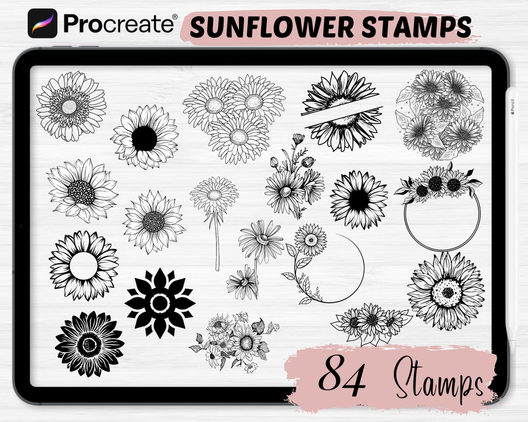 Sunflower Procreate Stamps | 84 Sunflower Procreate Brushes | Floral ...