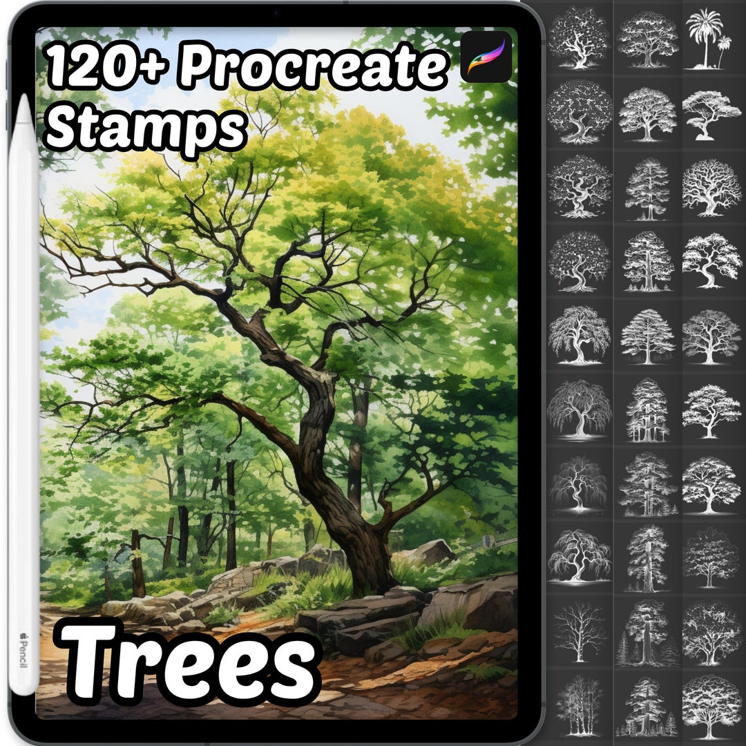 Trees Procreate Stamps | 120+ Procreate Forest Tree Stamps | Tree ...