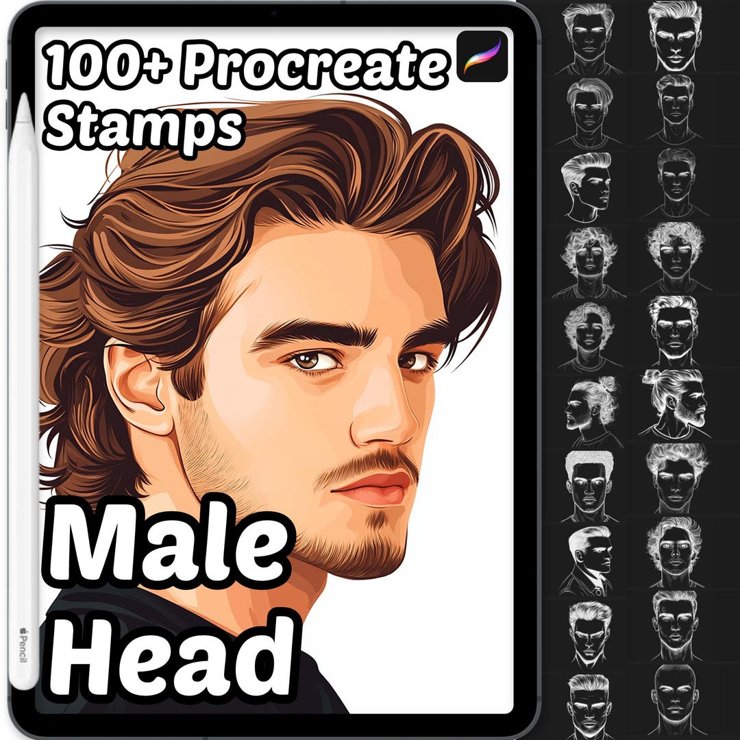 Male Head Procreate Stamps | 100+ Procreate Male Base Head Stamps ...