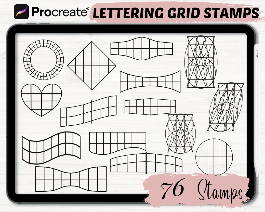 Letter Grid Procreate Brushes | 76 Lettering Grid Procreate Stamps ...