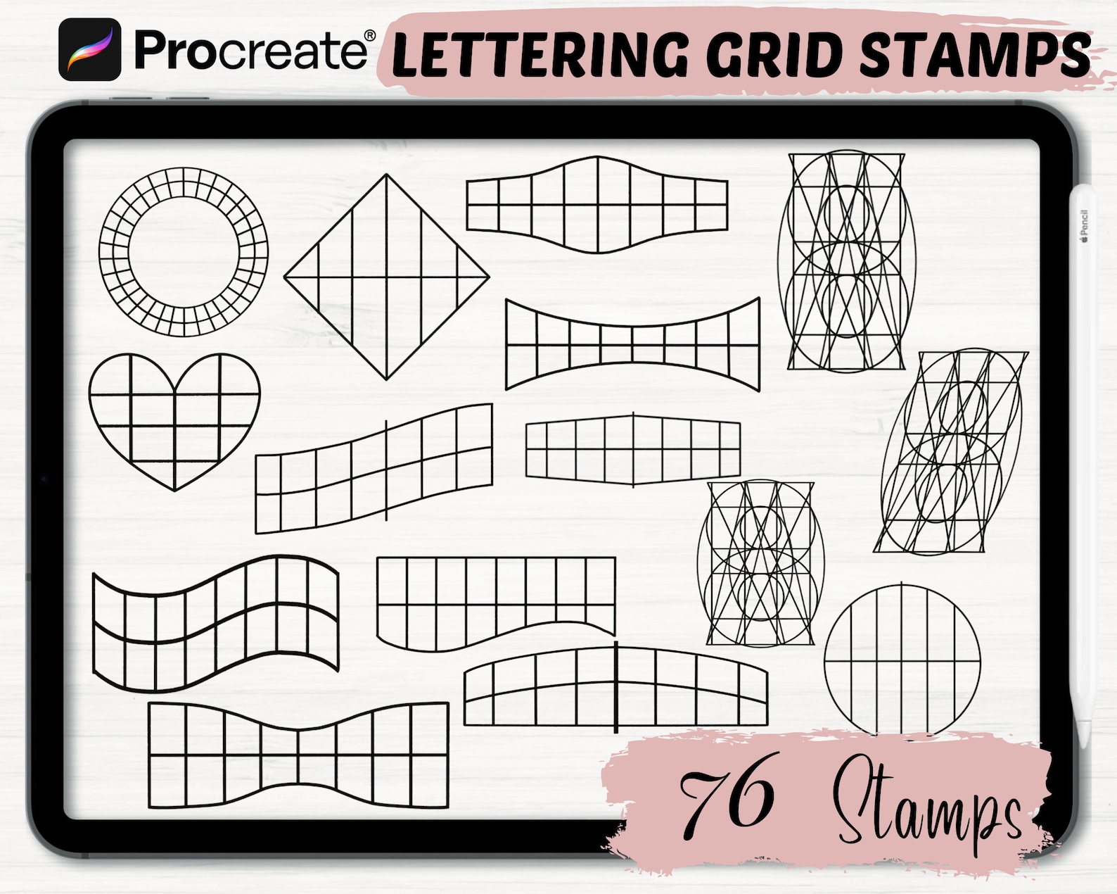 Letter Grid Procreate Brushes 76 Lettering Grid Procreate | Etsy