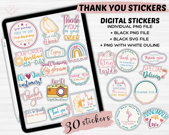 Digital Thank You Stickers Png Hand Lettered 30 Thank You - Etsy