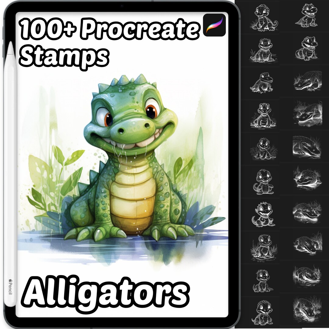 Alligator Procreate Stamps | 100+ Crocodile Animal Procreate Brushes ...