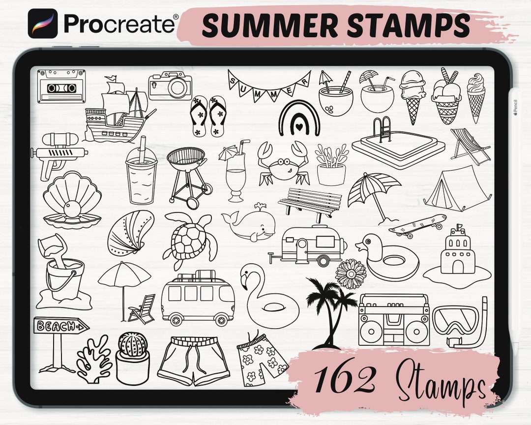 Summer Procreate Stamps | 162 Summer Procreate Brushes | Sea Animal ...