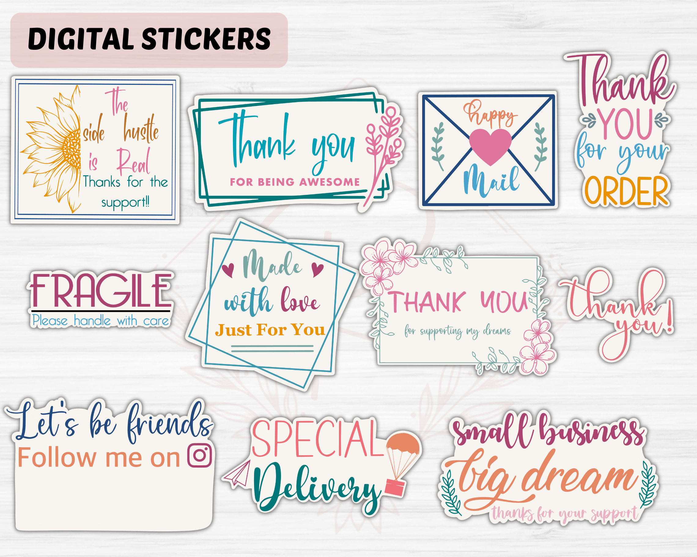 Digital Thank You Stickers Png Hand Lettered | 30 Thank You Svg | Label ...