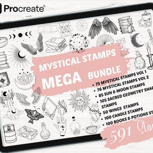 Mystical Procreate Stamps Mega Bundle | 591 Celestial Procreate Stamps ...
