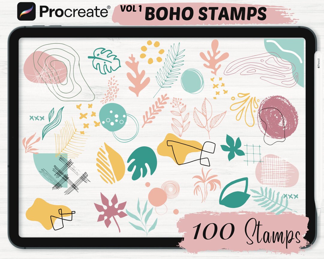 Doodle Procreate Stamps | 100 Boho Abstract Doodle Procreate Brushes ...