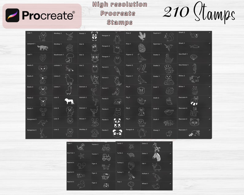 Animals Procreate Stamps 210 Animal Procreate Brushes - Etsy