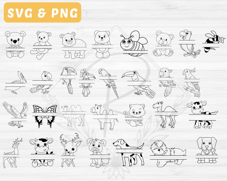 Animal Svg Bundle File 109 Hand Drawn Split Animal Monogram - Etsy