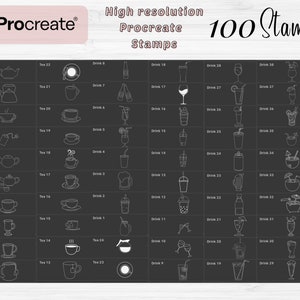 Procreate Coffee Stamps | 100 Coffee and Tea Procreate Stamps | Drinks ...