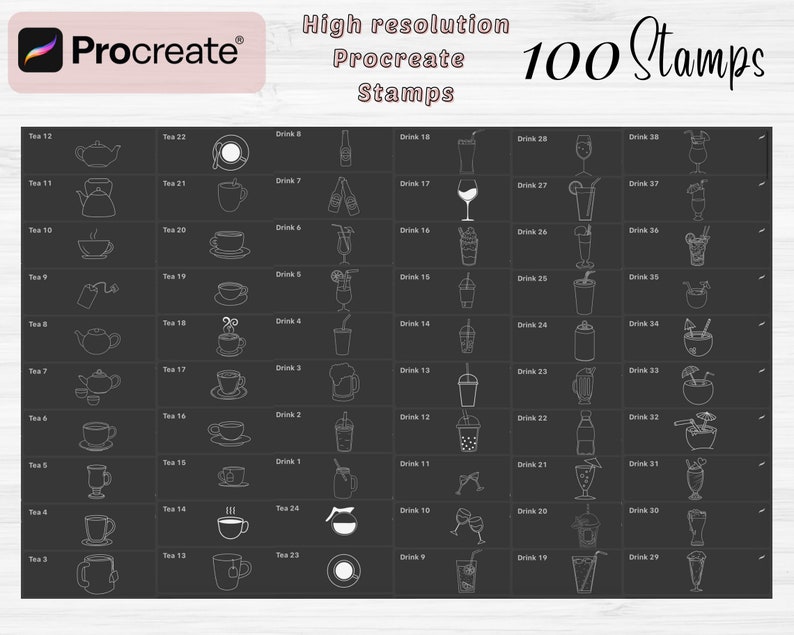 Procreate Coffee Stamps 100 Coffee and Tea Procreate Stamps - Etsy